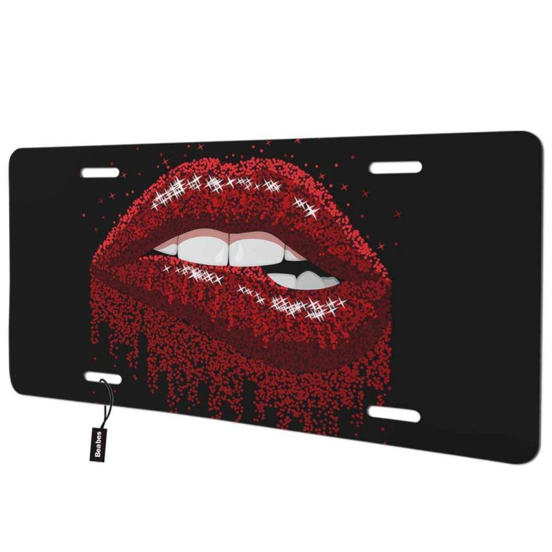 Beabes Red Lips Front License Plate Cover Sexy Bite Sparking Bling ...