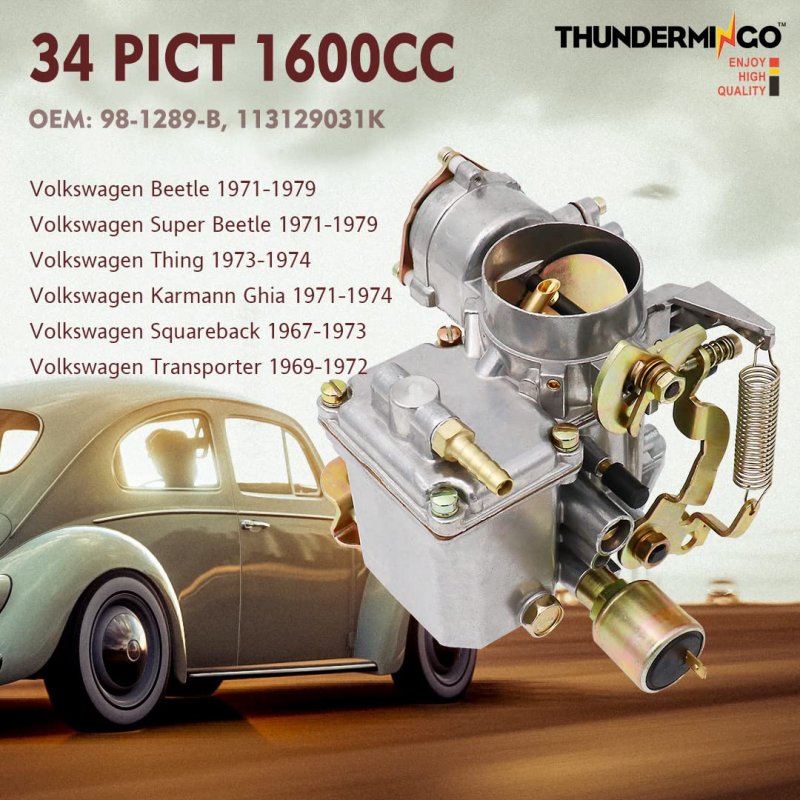 34 Pict-3 Carburetor For Vw Beetles Super 1971-1979 Dual Port 1600cc Air Cooled Type 12v Engine ...